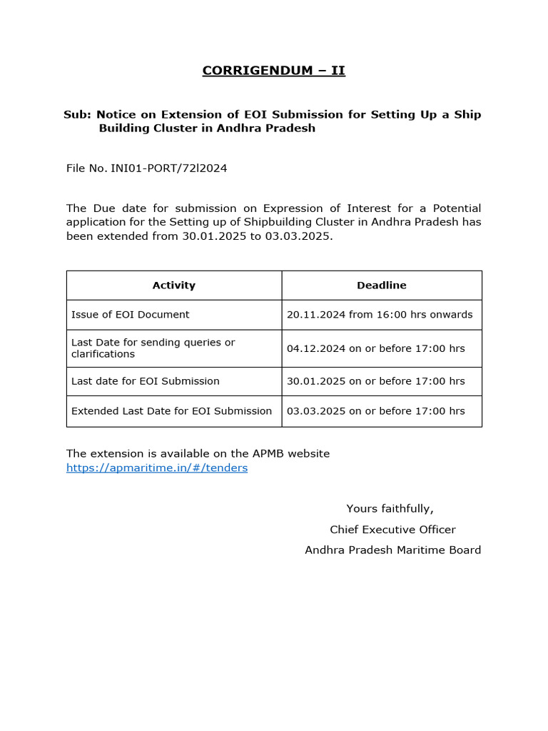 CORRIGENDUM II - EOI Submission of Shipbuilding | PDF