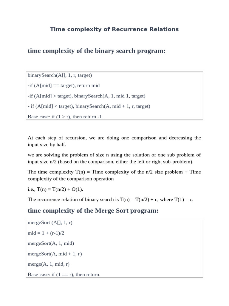 Time Complexity of Recurrence Relations | PDF | Computer Programming ...