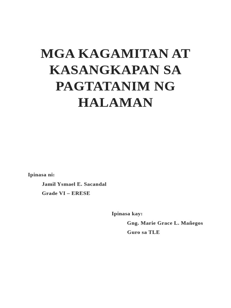 Mga Kagamitan at Kasangkapan Sa Pagtatanim NG Halaman | PDF