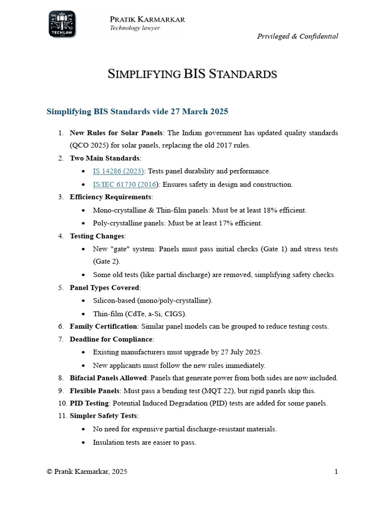 BIS Certification for Solar Panels in India | PDF | Solar Panel | Thin ...