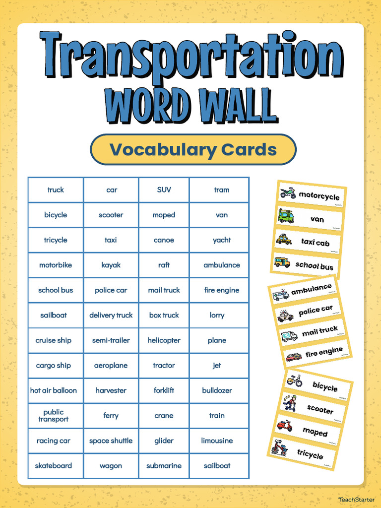 Transportation Word Wall Vocabulary Print Able PDF | PDF