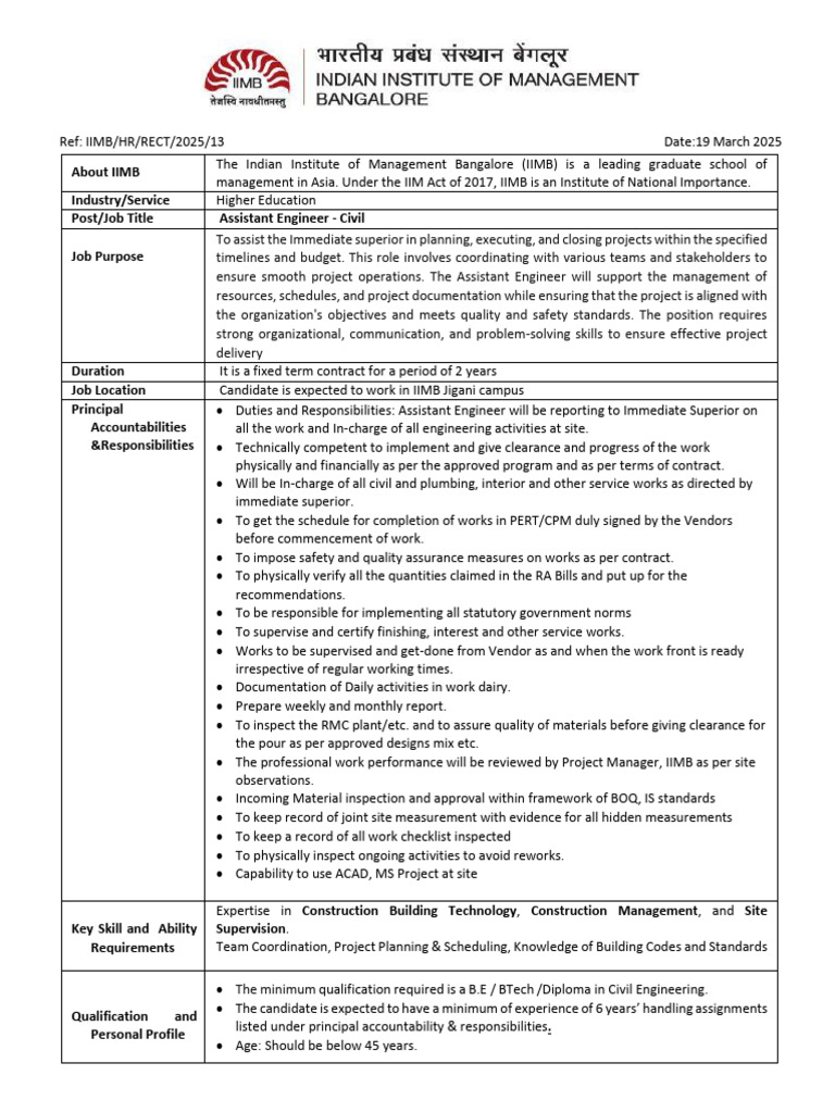 JD - Assistant Engineer Civil 2025 | PDF | Business