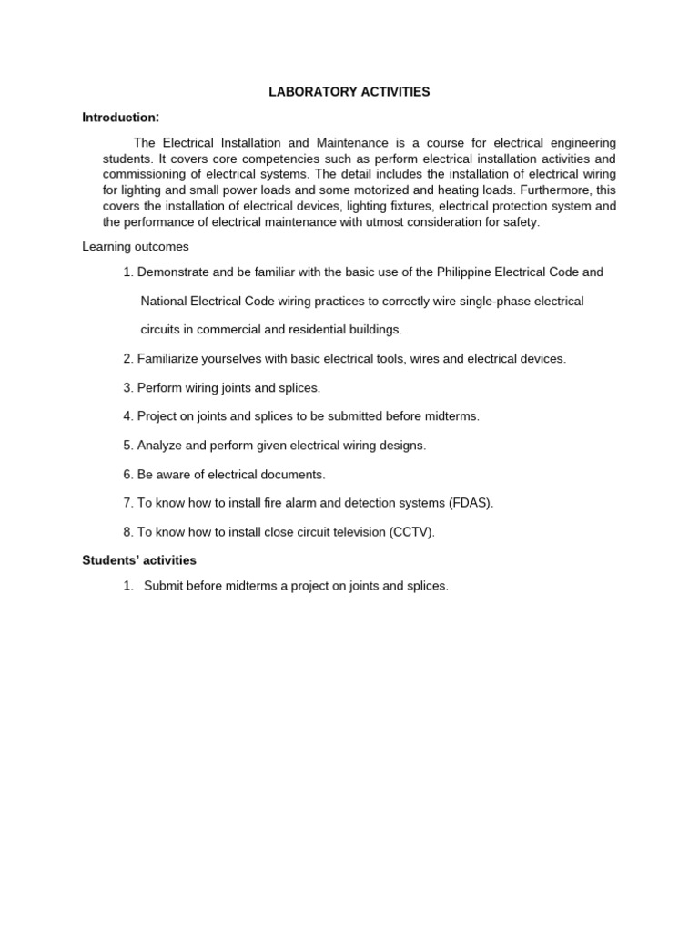 Eim Laboratory Activities | PDF | Electrical Wiring | Switch