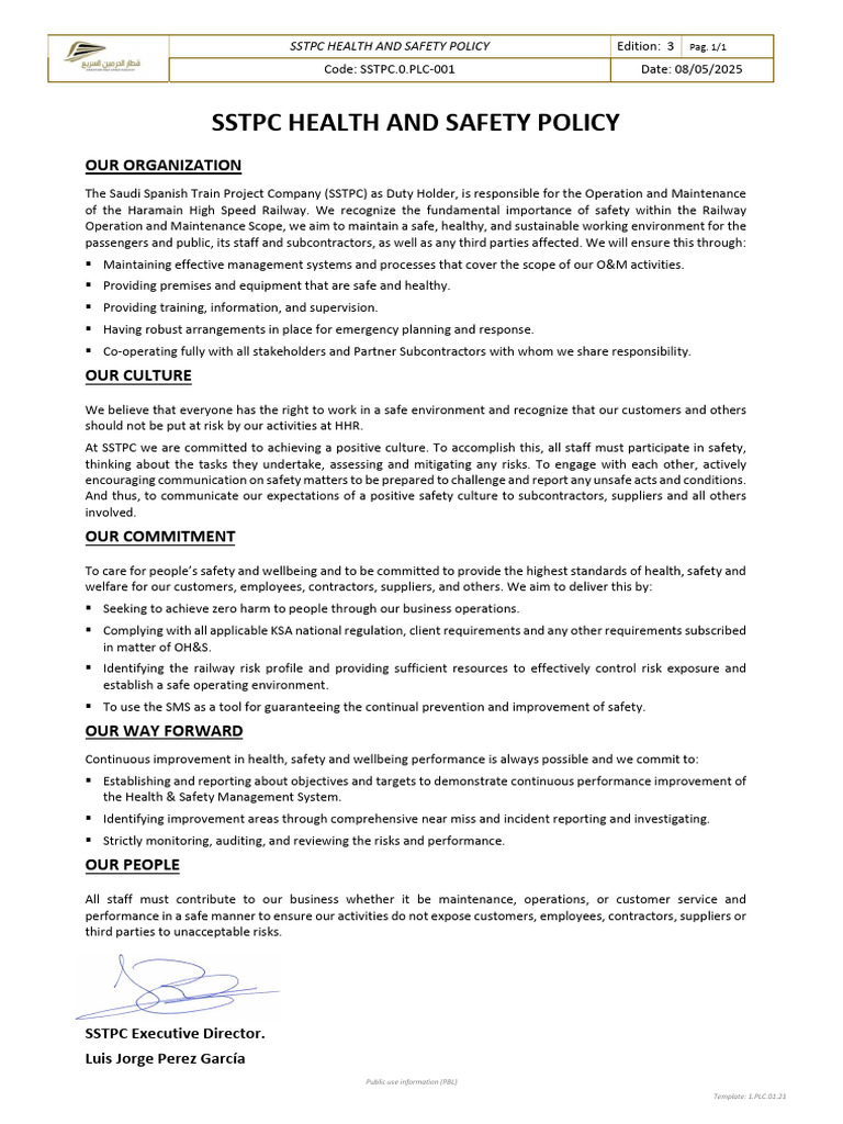 SSTPC Health and Safety Policy | PDF | Safety | Occupational Safety And ...
