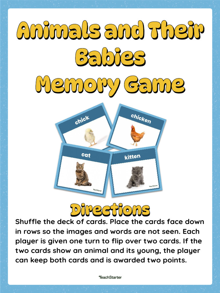 Animals and Their Babies Memory Game Print Able PDF | PDF