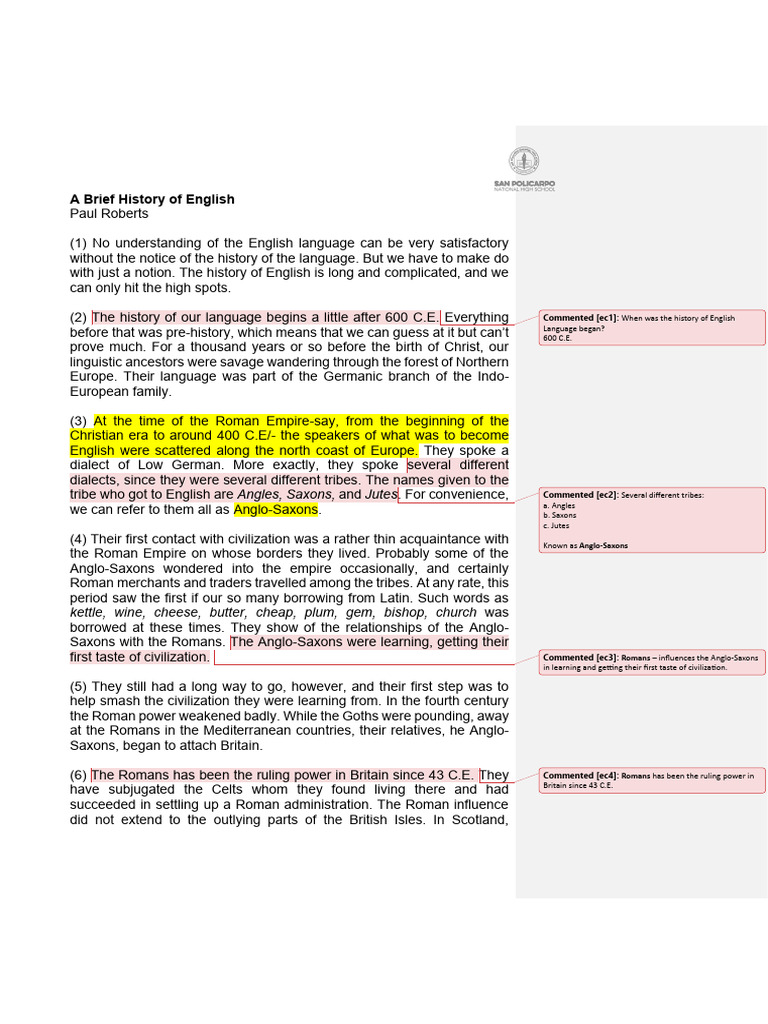 A Brief History of English by Paul Roberts | PDF | English Language ...