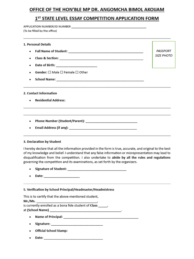 ESSAY COMPETITION - Application Form | PDF | Justice | Crime & Violence