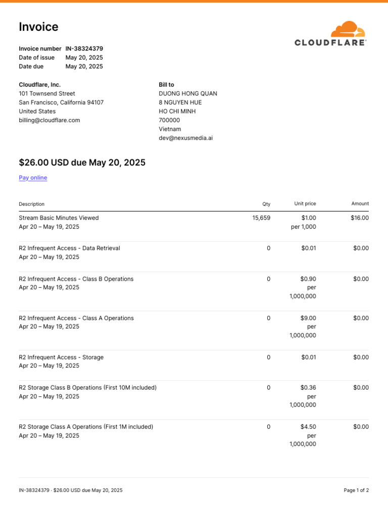 Cloudflare Invoice 2025-05-20 | PDF | Invoice | Vietnam