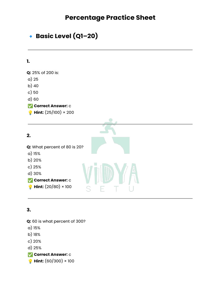 1.2 Percentage Practice Sheet | PDF | Percentage | Consumption (Economics)
