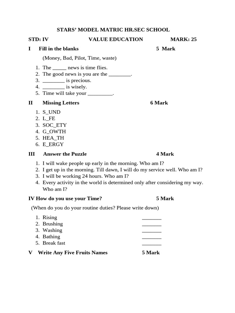 Iv Value Education | PDF