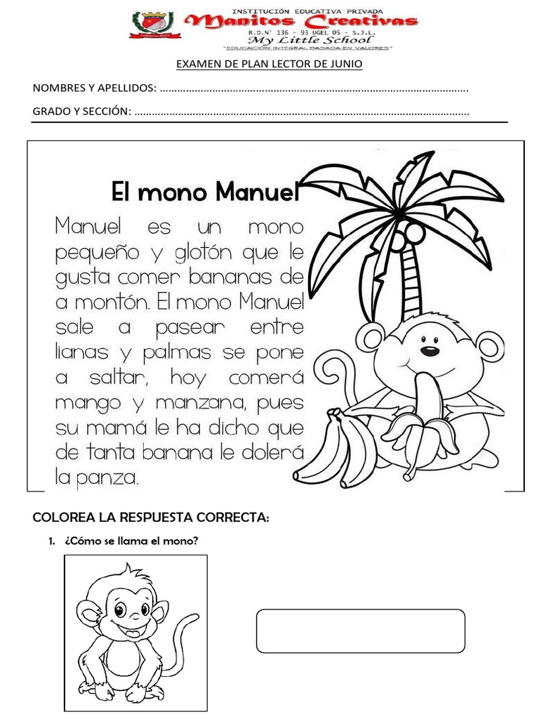 Examen de Plan Lector de Junio 5 Años | PDF