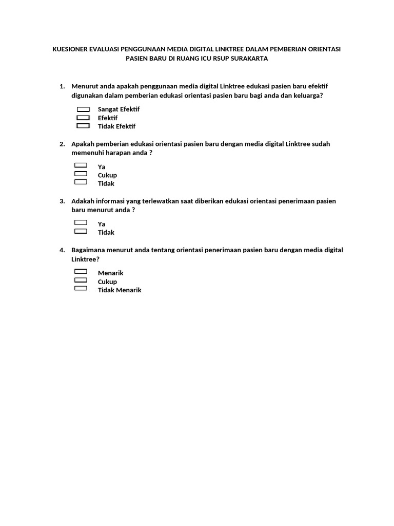 Kuesioner Evaluasi Penggunaan Media Digital Dalam Pemberian Orientasi | PDF