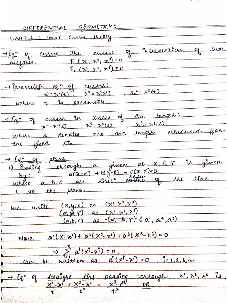 Differential Geometry Handwritten Notes | PDF