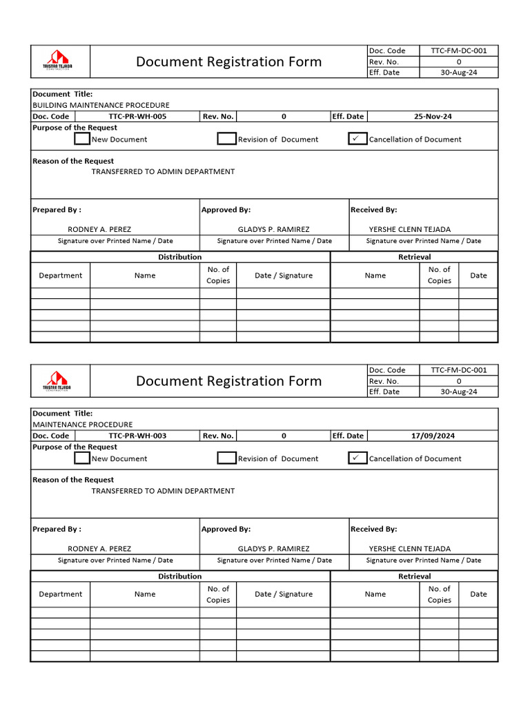 Building Maintenance Procedure Form | PDF