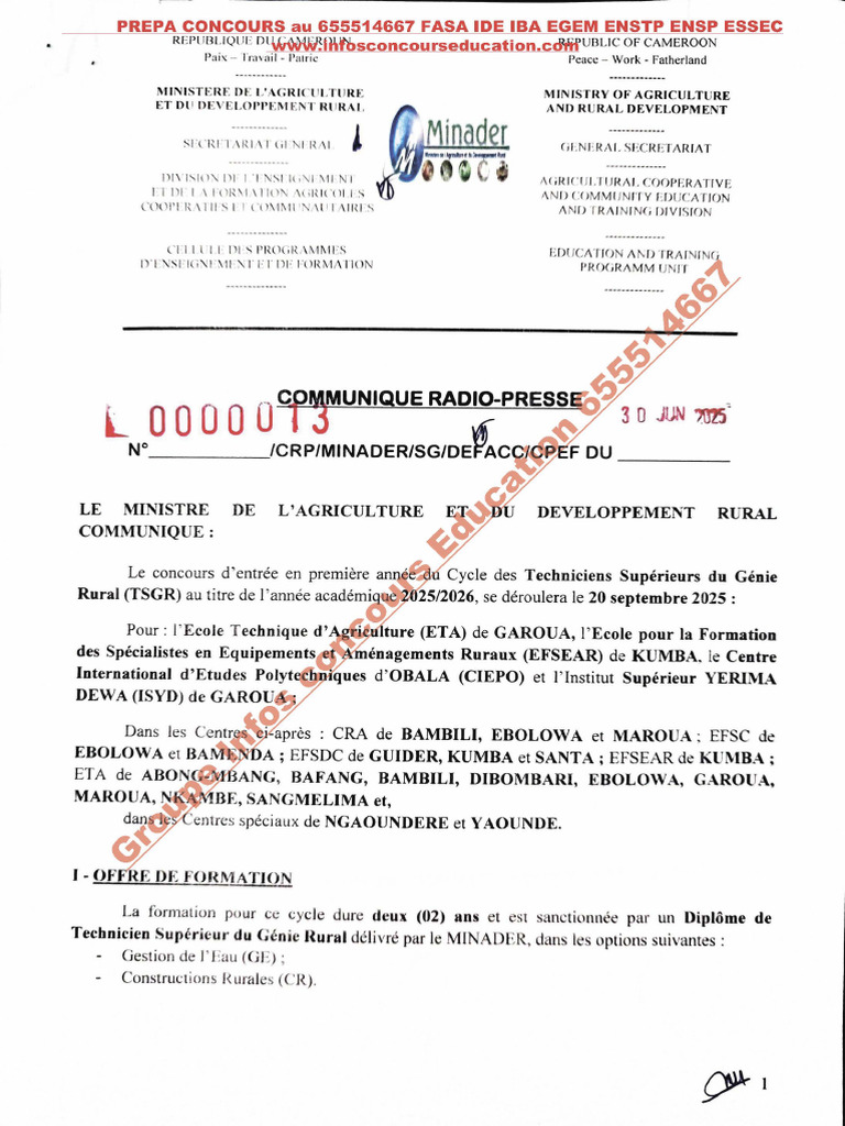 Concours Minader TSGR 2025 | PDF