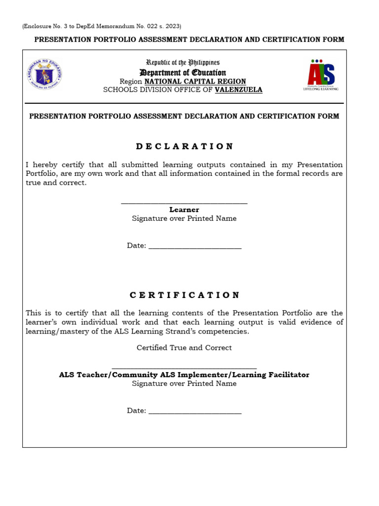 Presentation Portfolio Assessment Form | PDF