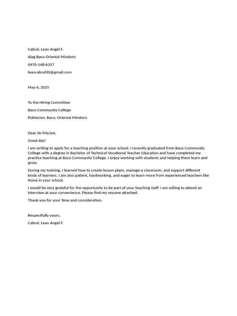 Appliction Letter (Lean) | PDF