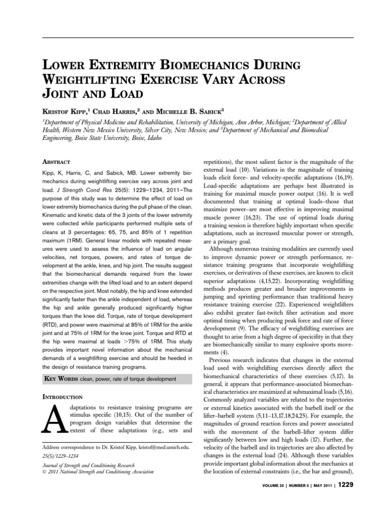 Lower Extremity Biomechanics in Weightlifting | PDF | Strength Training ...