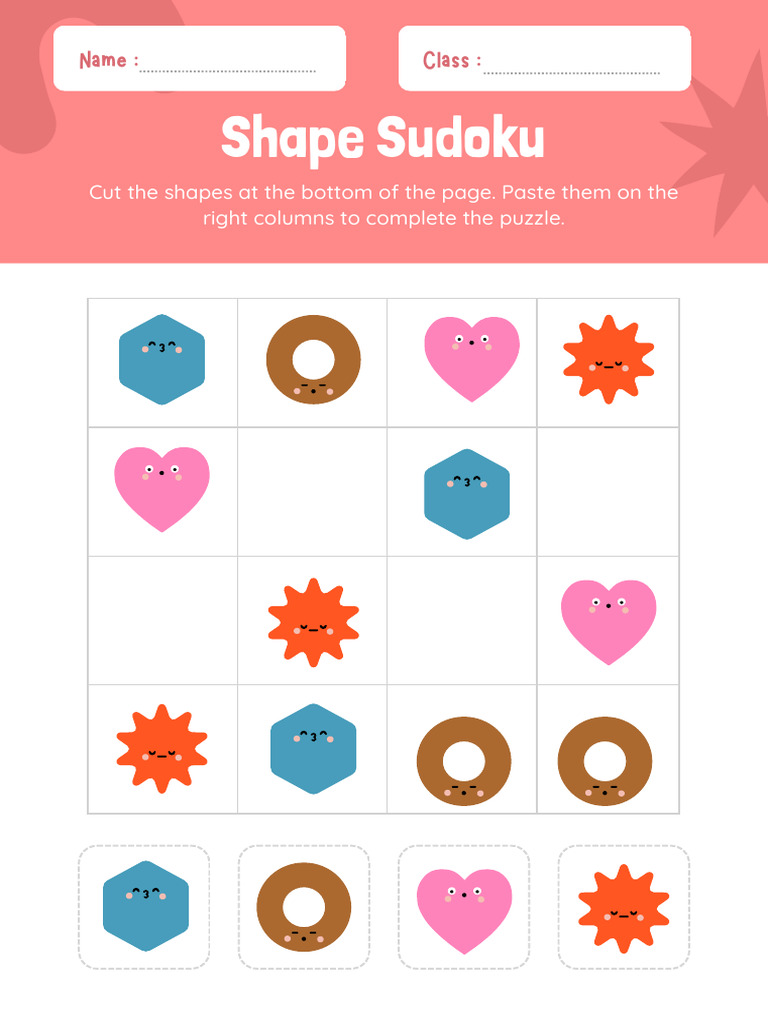 Shape Sudoku Worksheet in Colorful Fun Style | PDF