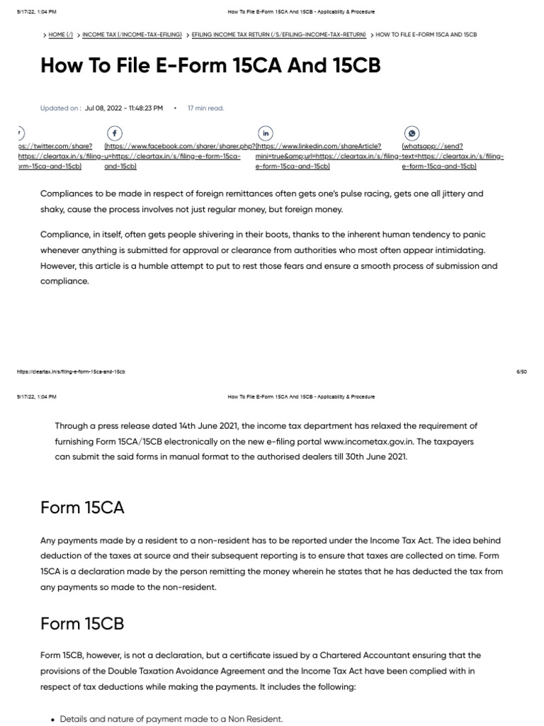 How To File E-Form 15CA and 15CB - Applicability & Procedure | PDF ...