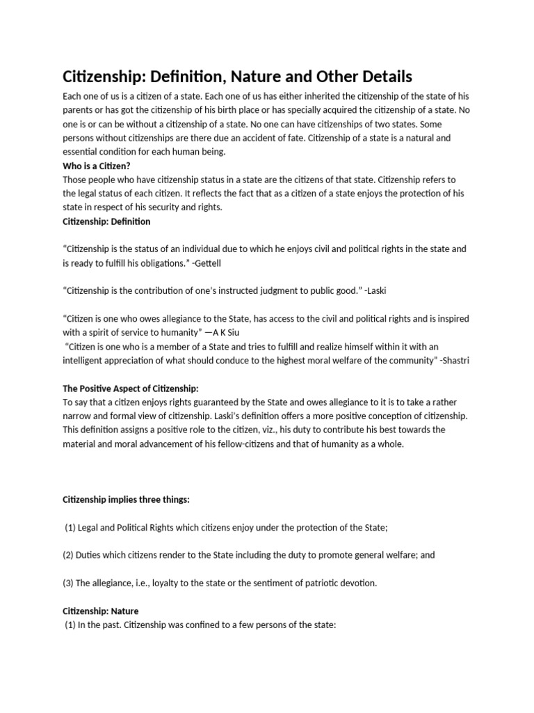 Citizenship Unit One Notes | PDF | Government | Government And Personhood