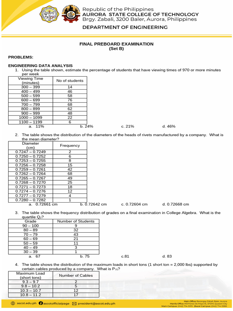 CA 1 - Final Preboard - B - Mathematics I | PDF | Traffic | Interest