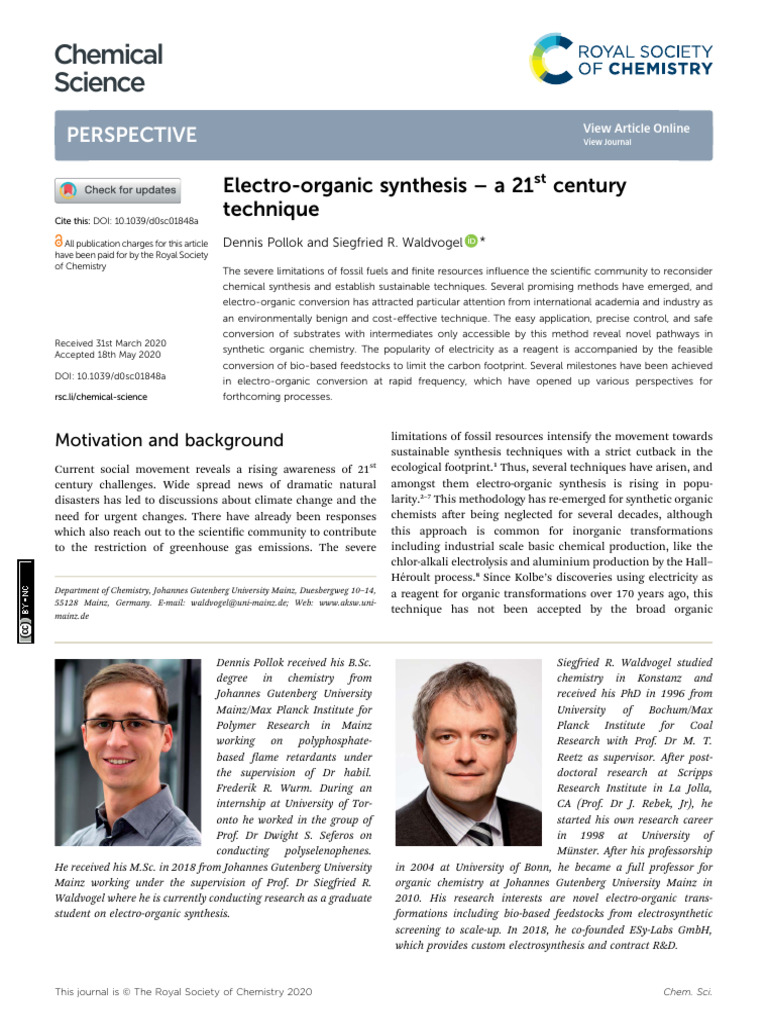 Advances in Electro-Organic Synthesis | PDF | Chemical Reactions ...