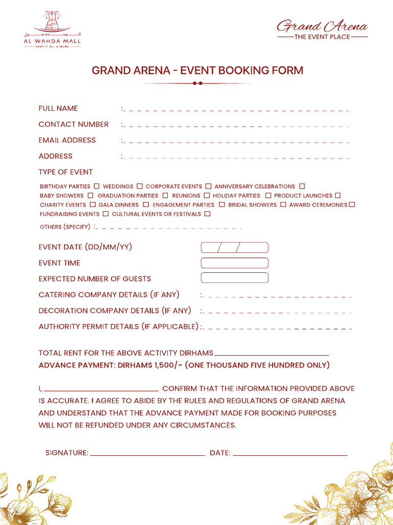 Grand Arena Event Booking Form | PDF