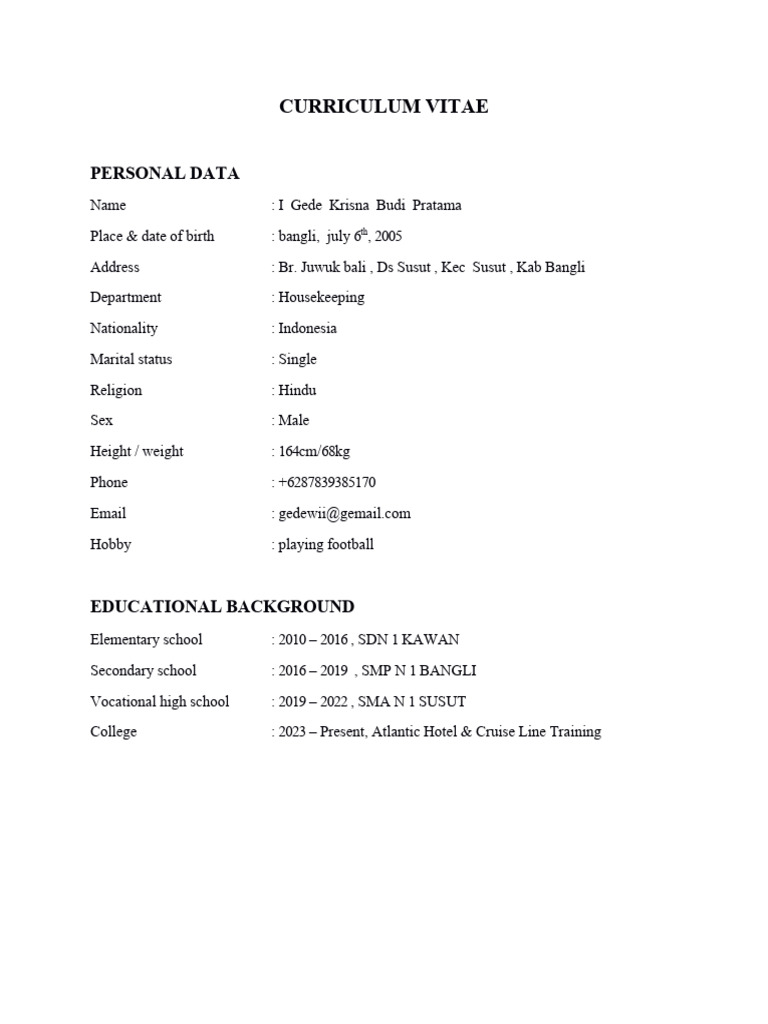 Contoh CV Training New | PDF