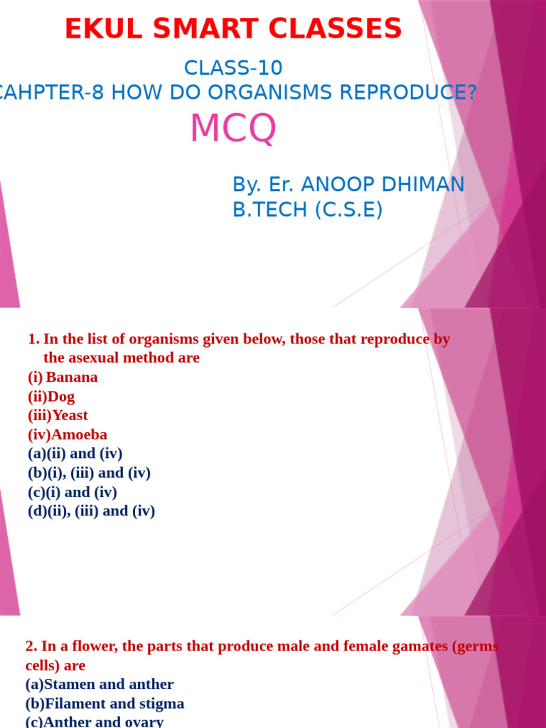 Class 10 MCQs on Organism Reproduction | PDF | Sexual Reproduction ...