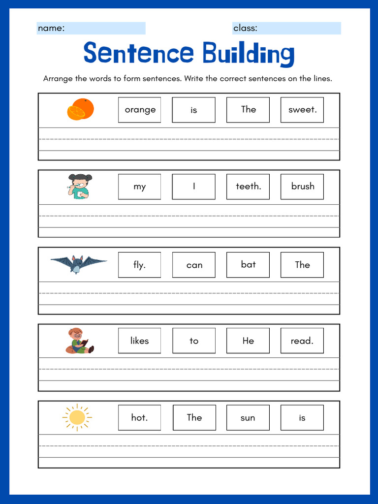 Blue Colorful Sentence Building English Worksheet - 20250620 - 094914 ...