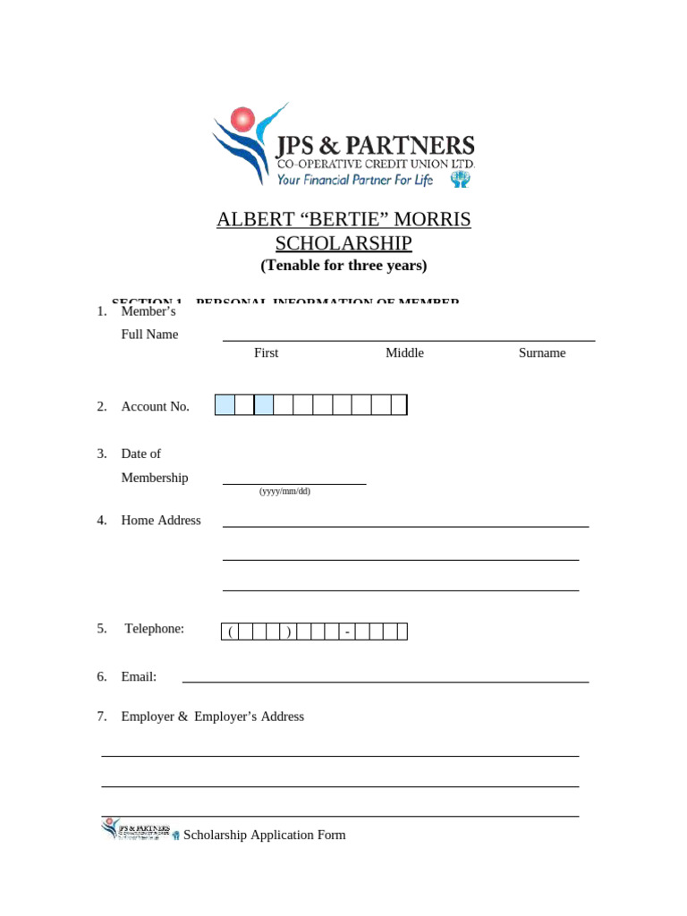 Albert Morris Scholarship Application Form 2023 | PDF
