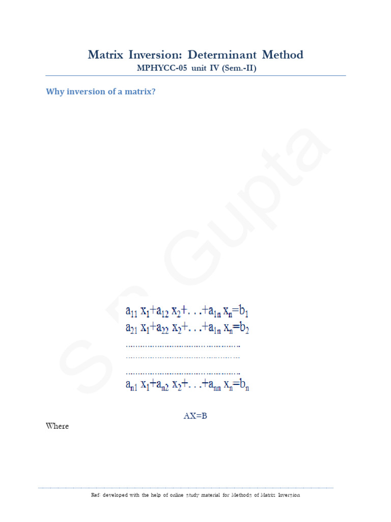 Matrix Inverse - Determinant Method | PDF | Matrix (Mathematics ...