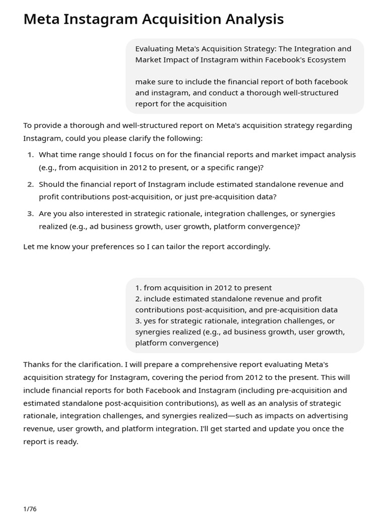 Meta Instagram Acquisition Analysis | PDF | Facebook | Mergers And ...
