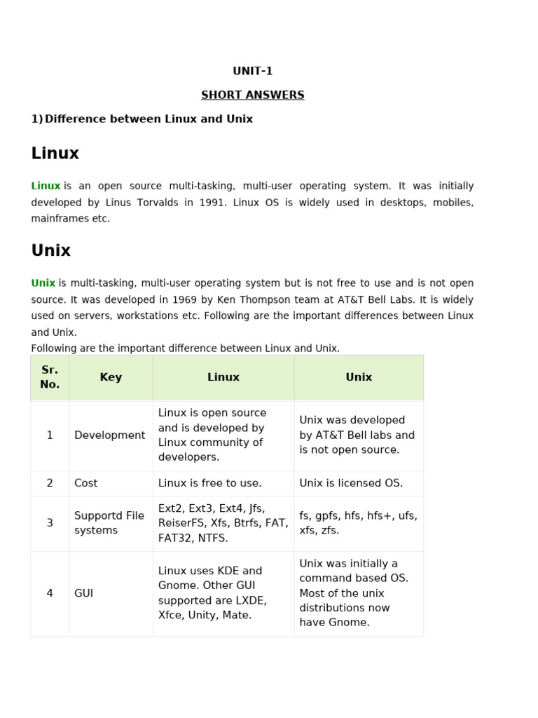 Linux vs Unix: Key Differences Explained | PDF | Kernel (Operating ...
