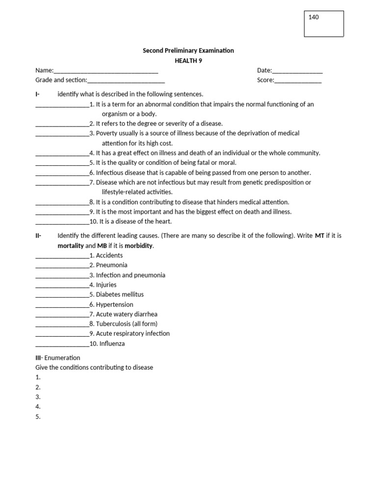 2nd Prelim - Health 9 | PDF