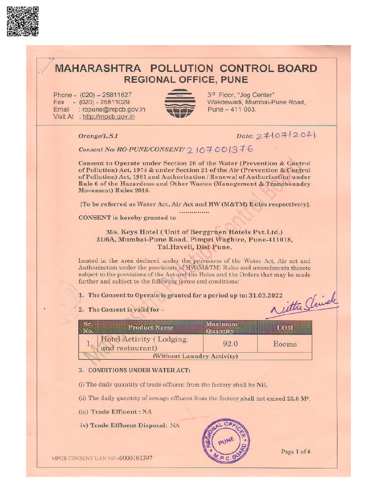 MPCB Consent 20-22 - 31032022 | PDF