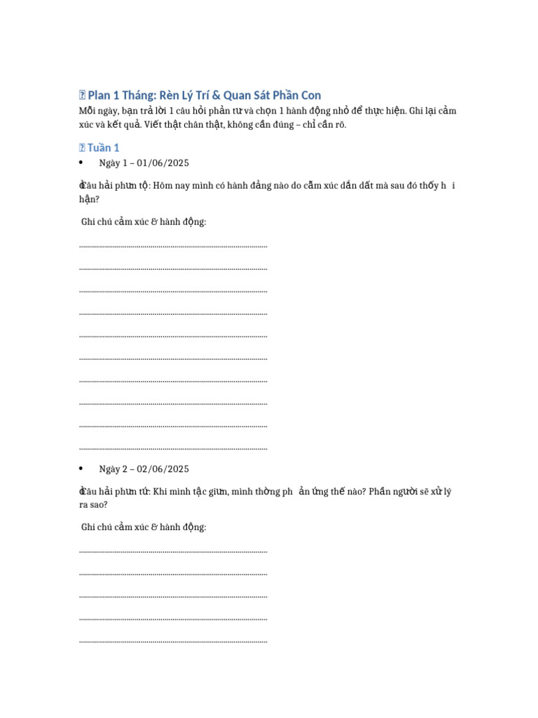 Plan 1 Thang Ren Ly Tri Extended | PDF