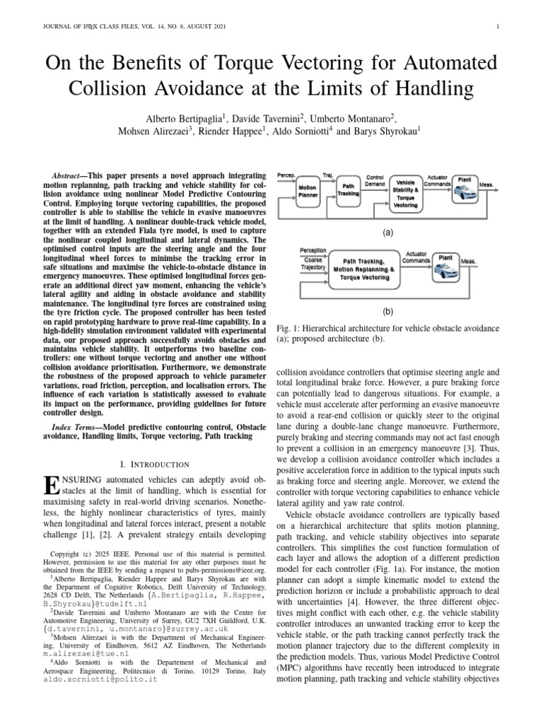 On The Benefits of Torque Vectoring For Automated Collision Avoidance at The Limits of Handling ...
