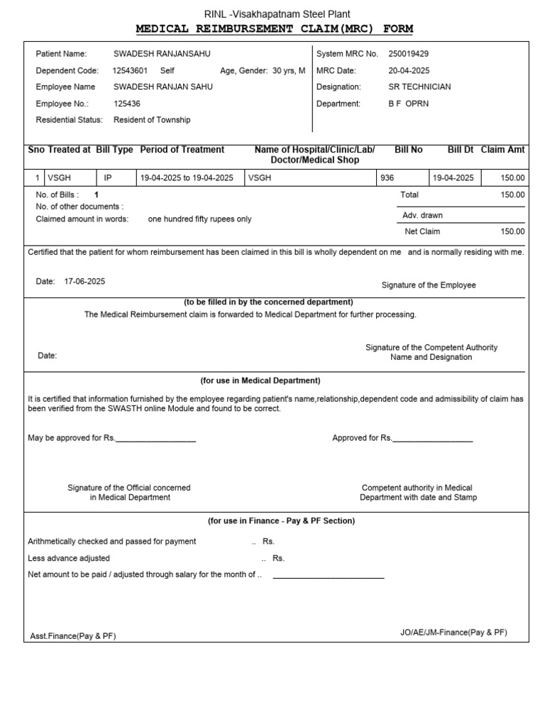 Medical Reimbursement Claim Form | PDF | Health Care | Social Programs