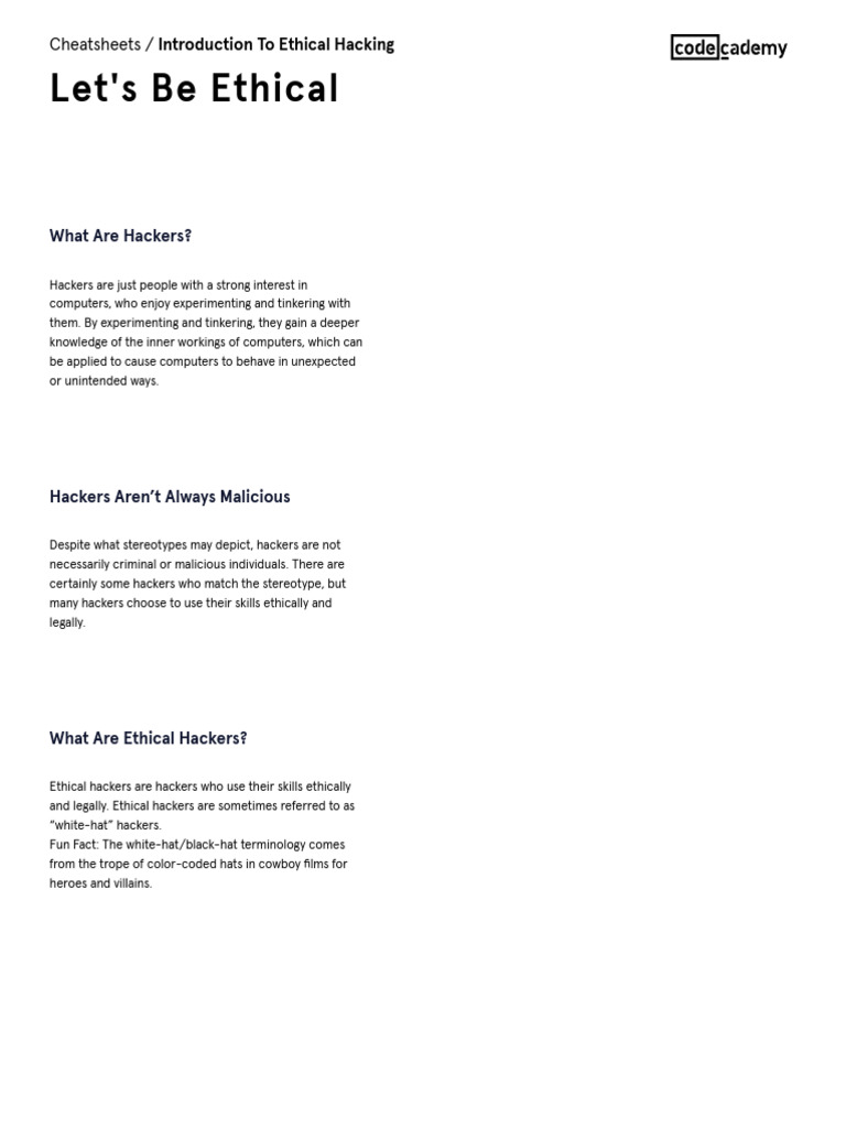 Introduction To Ethical Hacking - Let's Be Ethical Cheatsheet ...