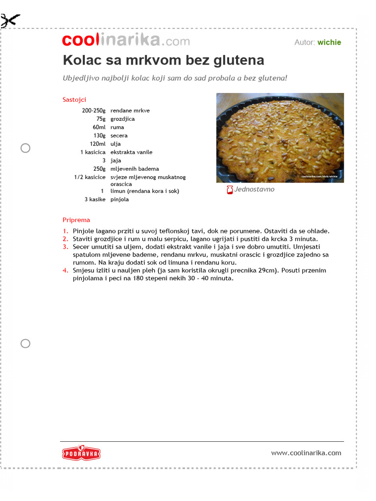 Kolac Sa Mrkvom Bez Glutena | PDF