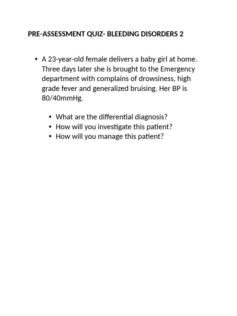 Bleeding Disorders Assessment Quiz | PDF