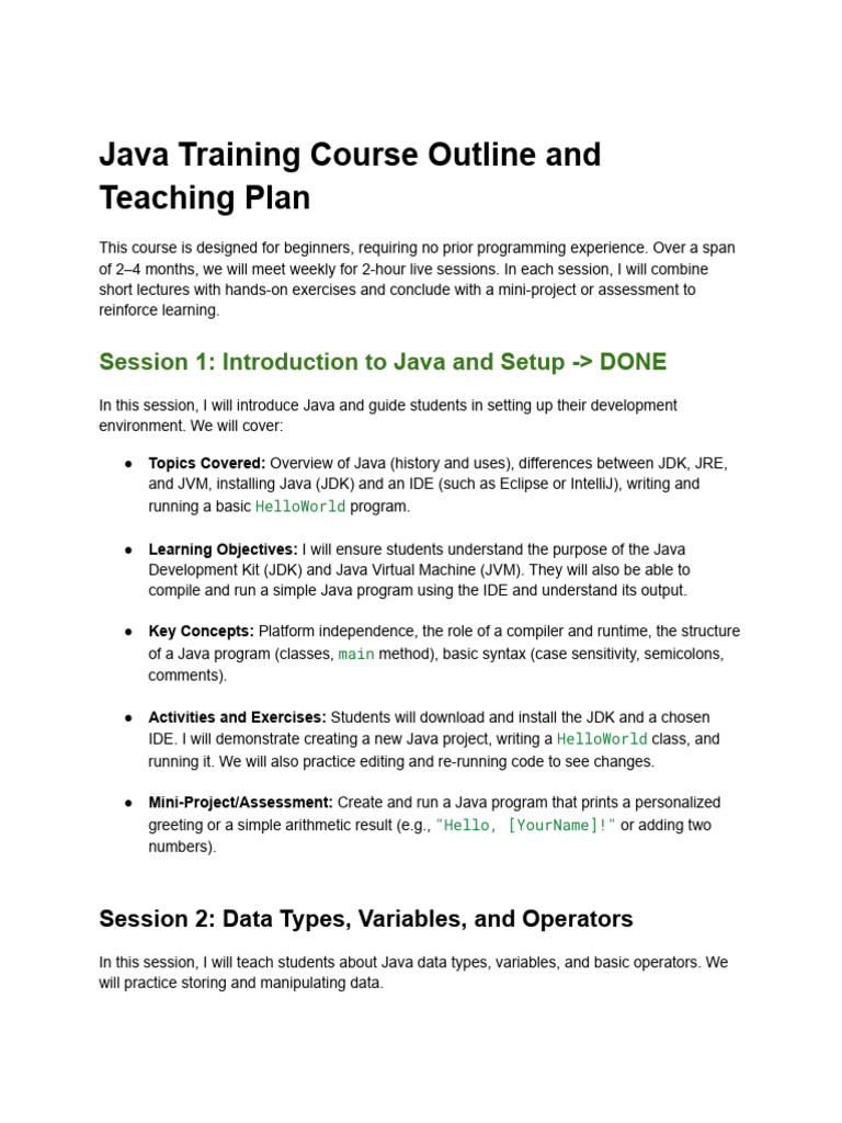Java Training Course Outline and Teaching Plan | PDF | Inheritance ...