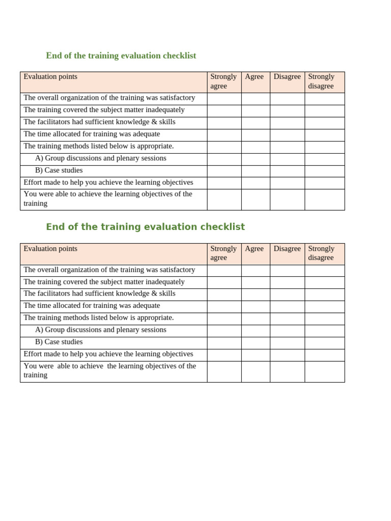 End of The Training Evaluation Checklist | PDF
