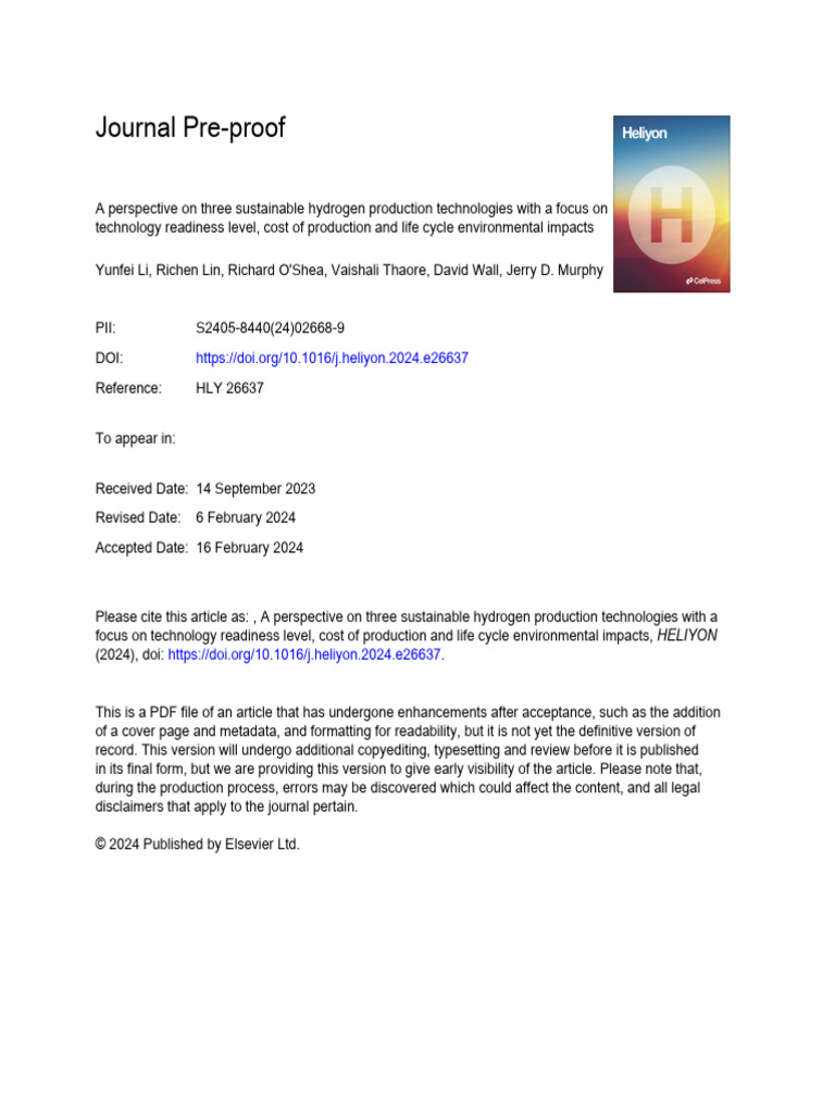 Journal Pre-Proof: Heliyon | PDF | Hydrogen | Anode