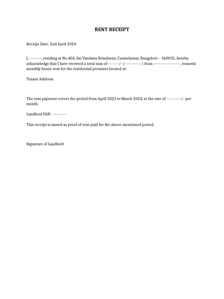 Rent Receipt Acknowledgment Letter | PDF