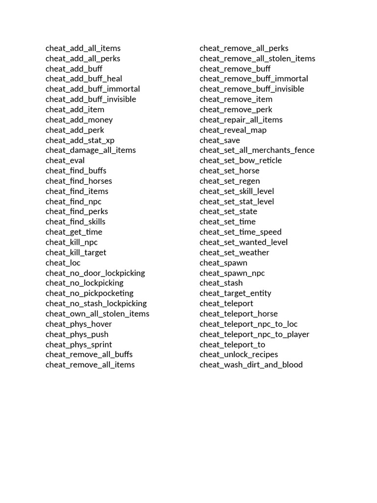 Comprehensive Cheat Commands Guide | PDF | Cheating In Video Games