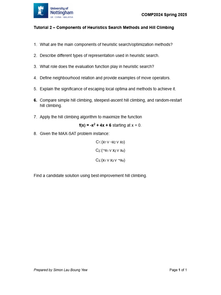 Tutorial 2 - Components of Heuristics Search Methods and Hill Climbing ...