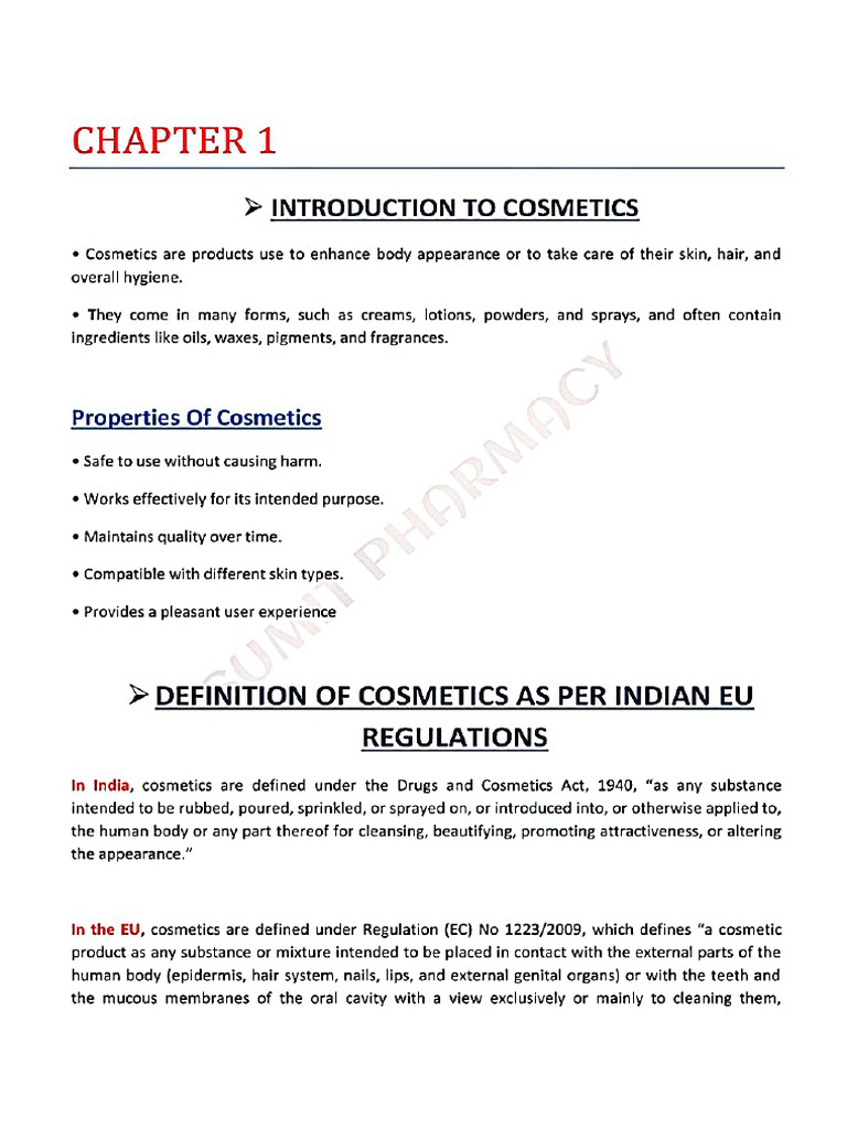 Introduction To Cosmetic Sciences | PDF